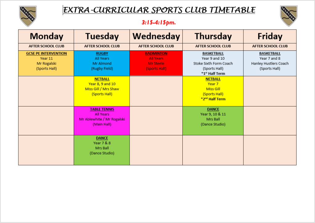 Lunchtime & After School Clubs - Trentham Academy